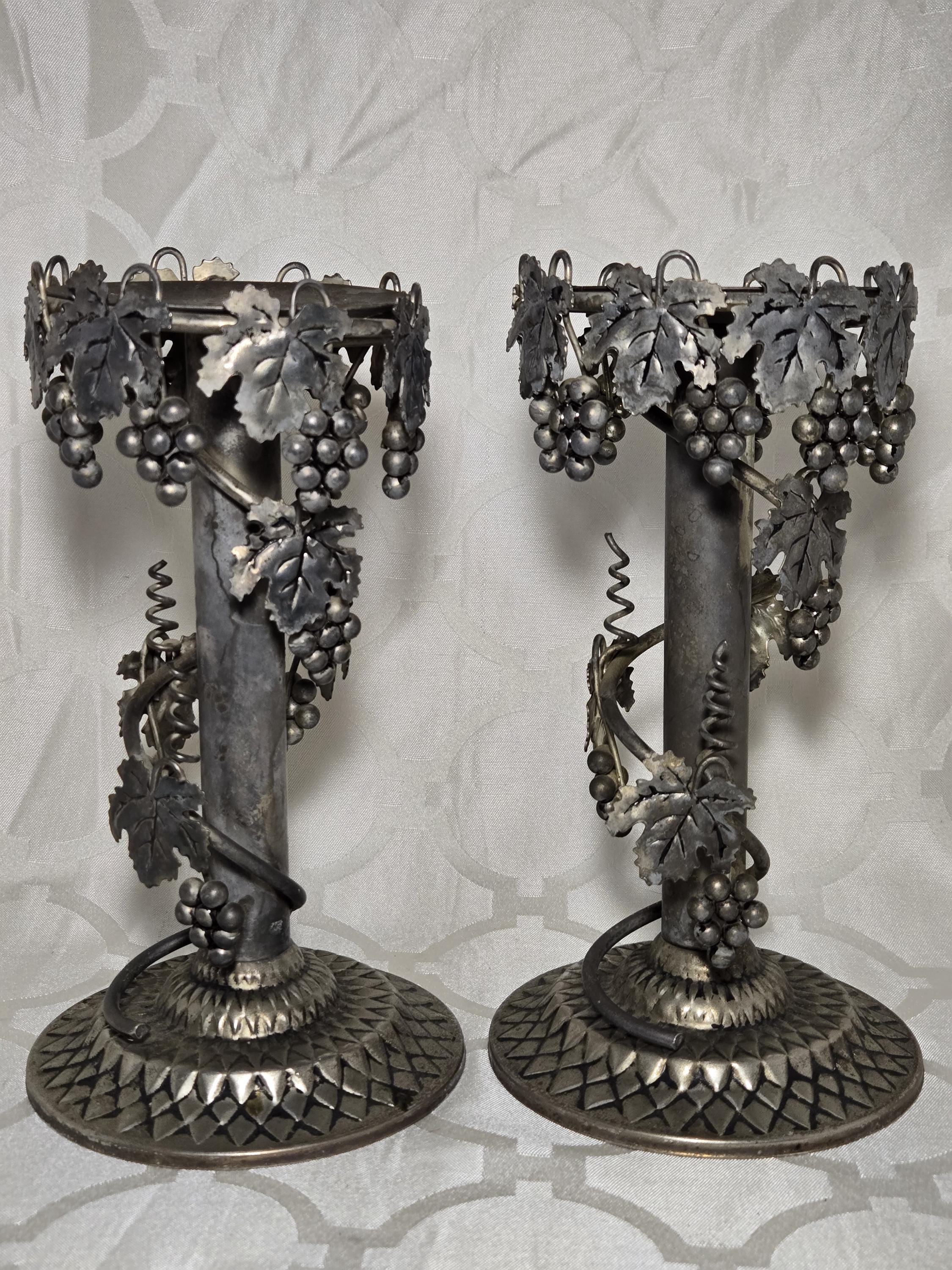 Silverplate Grape Vine Candle Stick Holders. Metal Grape Vine Spiral ...