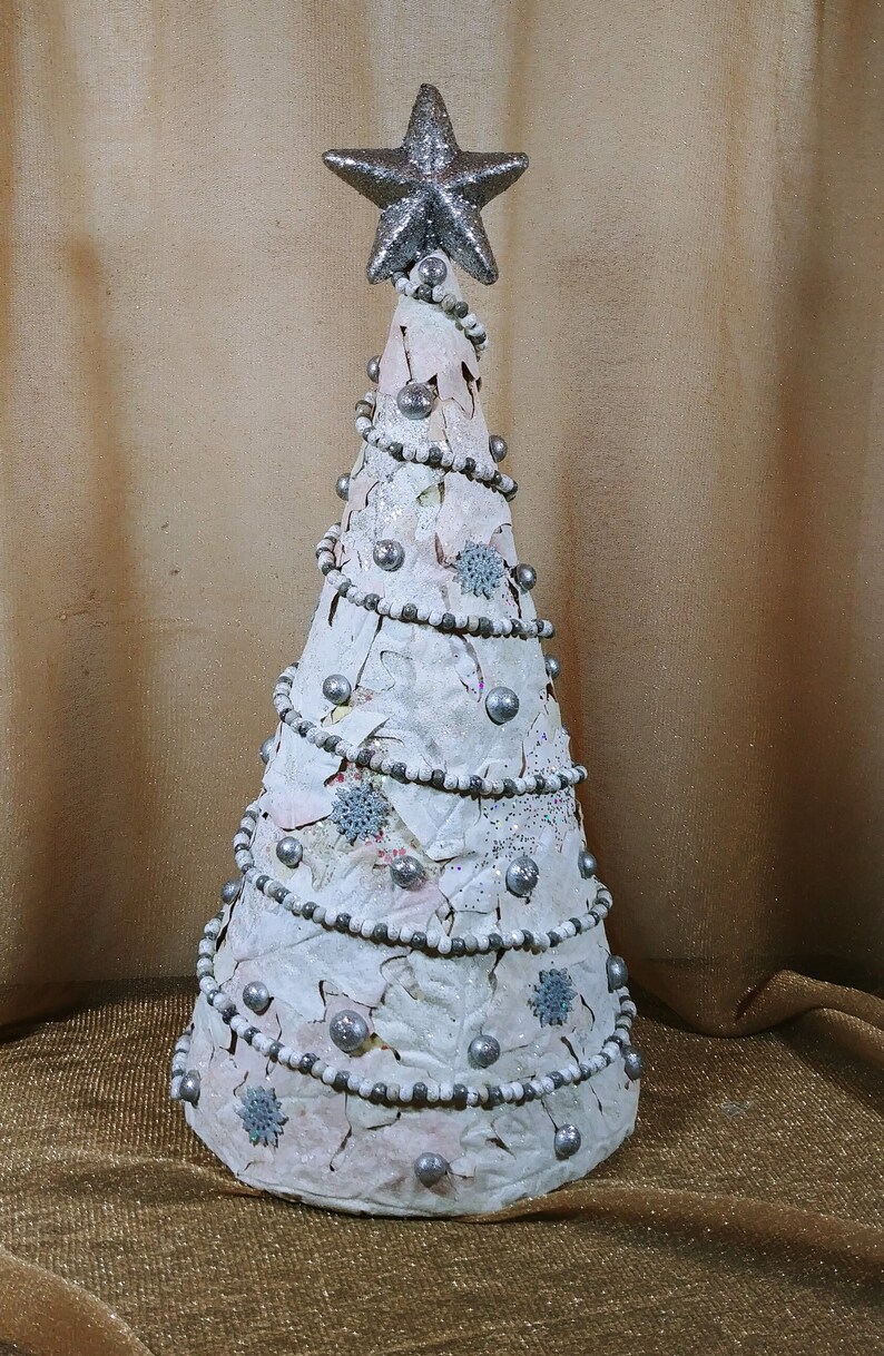 White Tabletop Christmas Tree. Victorian Antique Style. Glam Roaring 20 ...