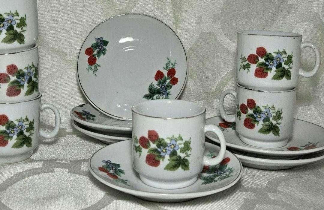 Vintage Strawberry Porcelain Tea Set. Minature Strawberry Antique Tea ...