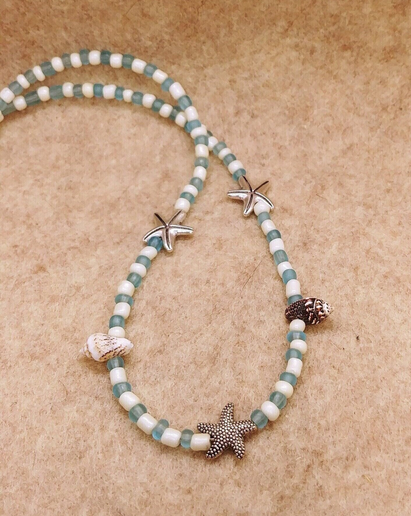 Aqua Beach Starfish Seashell Beaded Necklace - Etsy