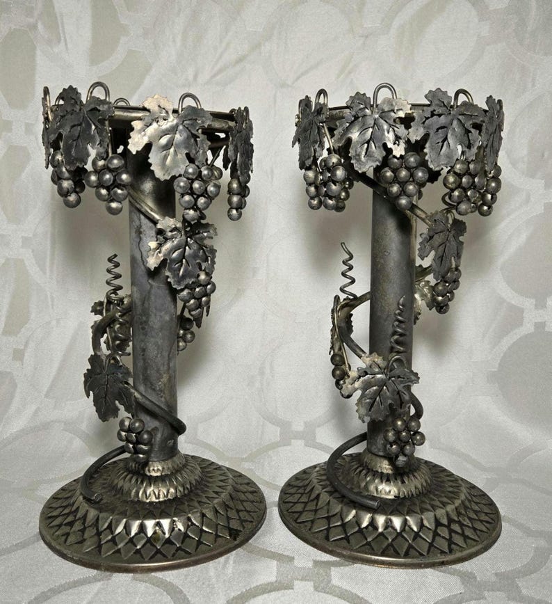 Silverplate Grape Vine Candle Stick Holders. Metal Grape Vine Spiral ...