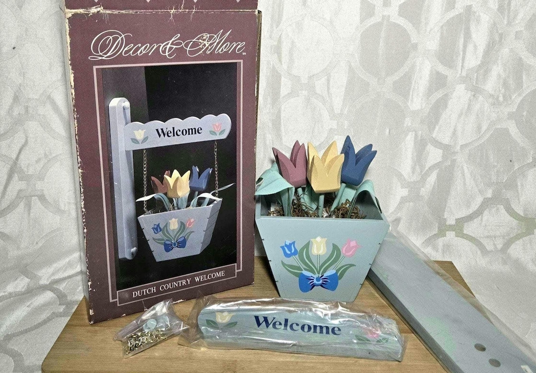Vintage Wooden Dutch Country Floral Welcome Hanging Sign - Etsy