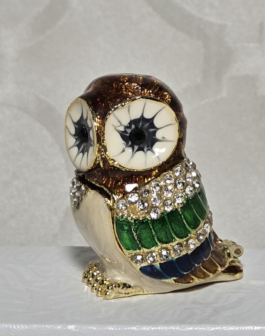 Golden Rhinestone Owl Trinket Box: Metal Pill Box Figurine - Etsy