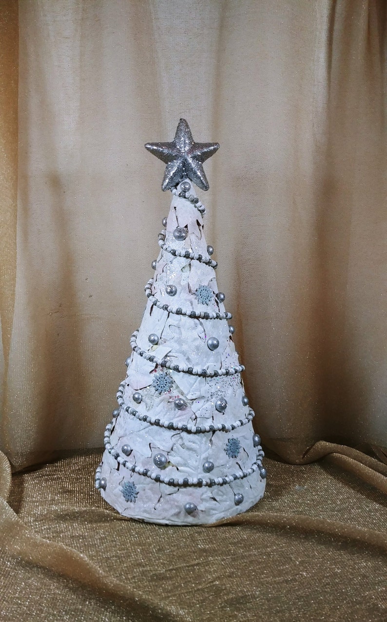 White Tabletop Christmas Tree. Victorian Antique Style. Glam Roaring 20 ...