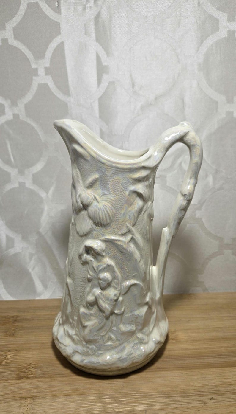 Vintage High Relief of Paul and Virginia Motif Iridescence Pitcher ...