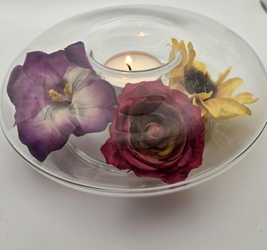 Floating Tealight Candle Bowl. Floating Candle Floral Centerpiece. - Etsy