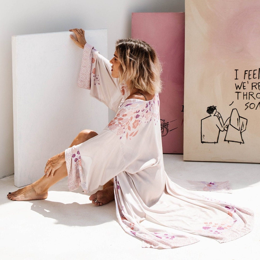 Boho Kimono Robe, Luxury Long Lounge Dressing Gown, Beach Cover Up ...