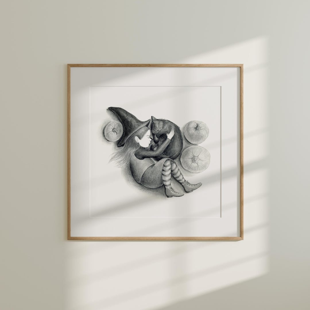 Art Print 6"x6" Little Witch Sleeping, Whimsical Witch Wall Art ...