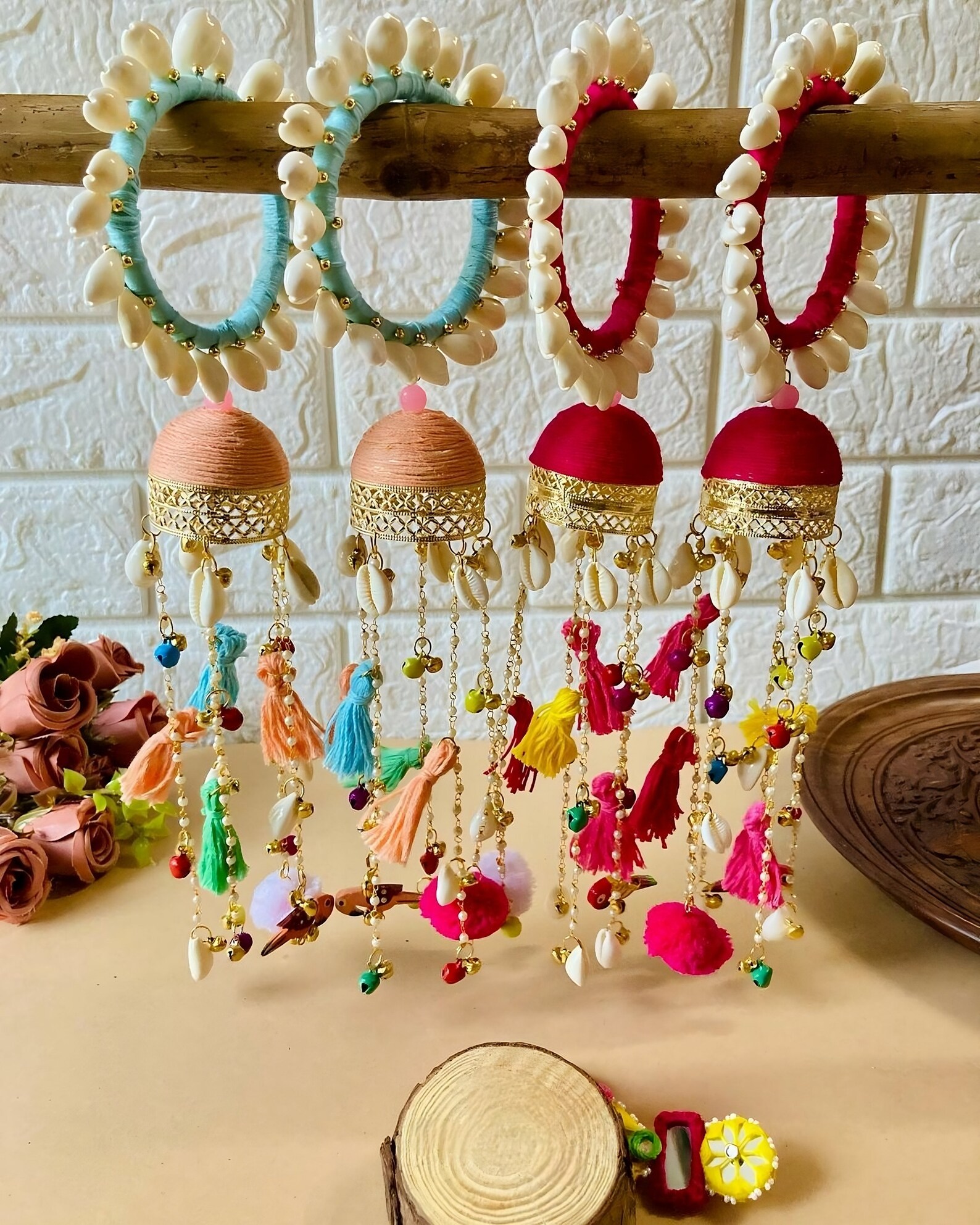 Mirror Work & Cowrie Shell Jewelry Set - Choker Necklaces, Earrings ...