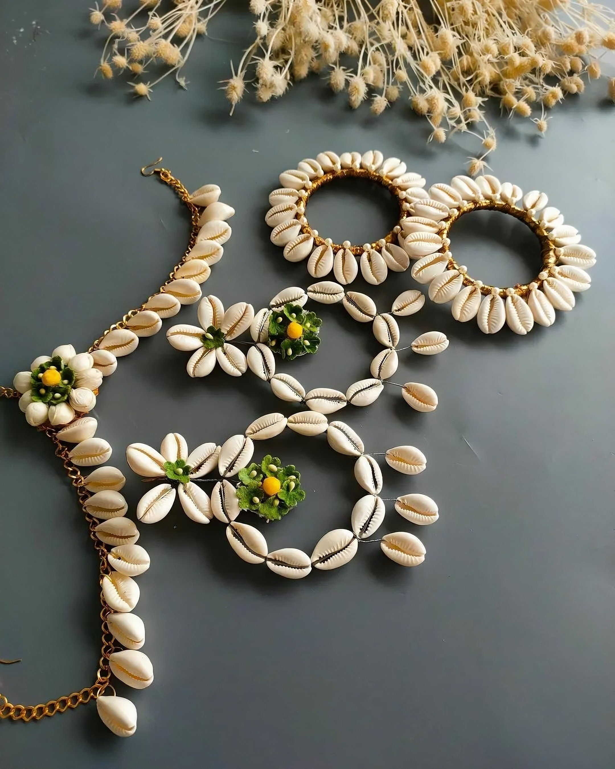 Boho Cowrie Shell Jewelry Set With Floral Details, Sea Shell ...