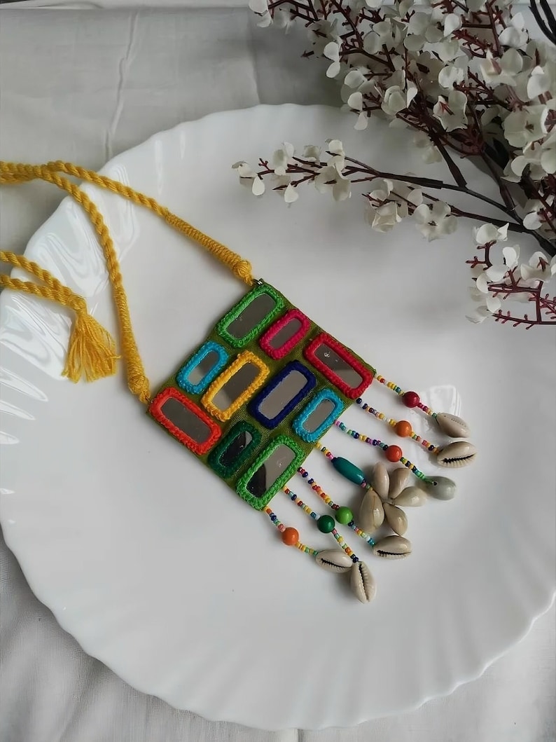 Handcrafted Choker Set With Stunning Mirror Work, Shell, and Beads - Etsy