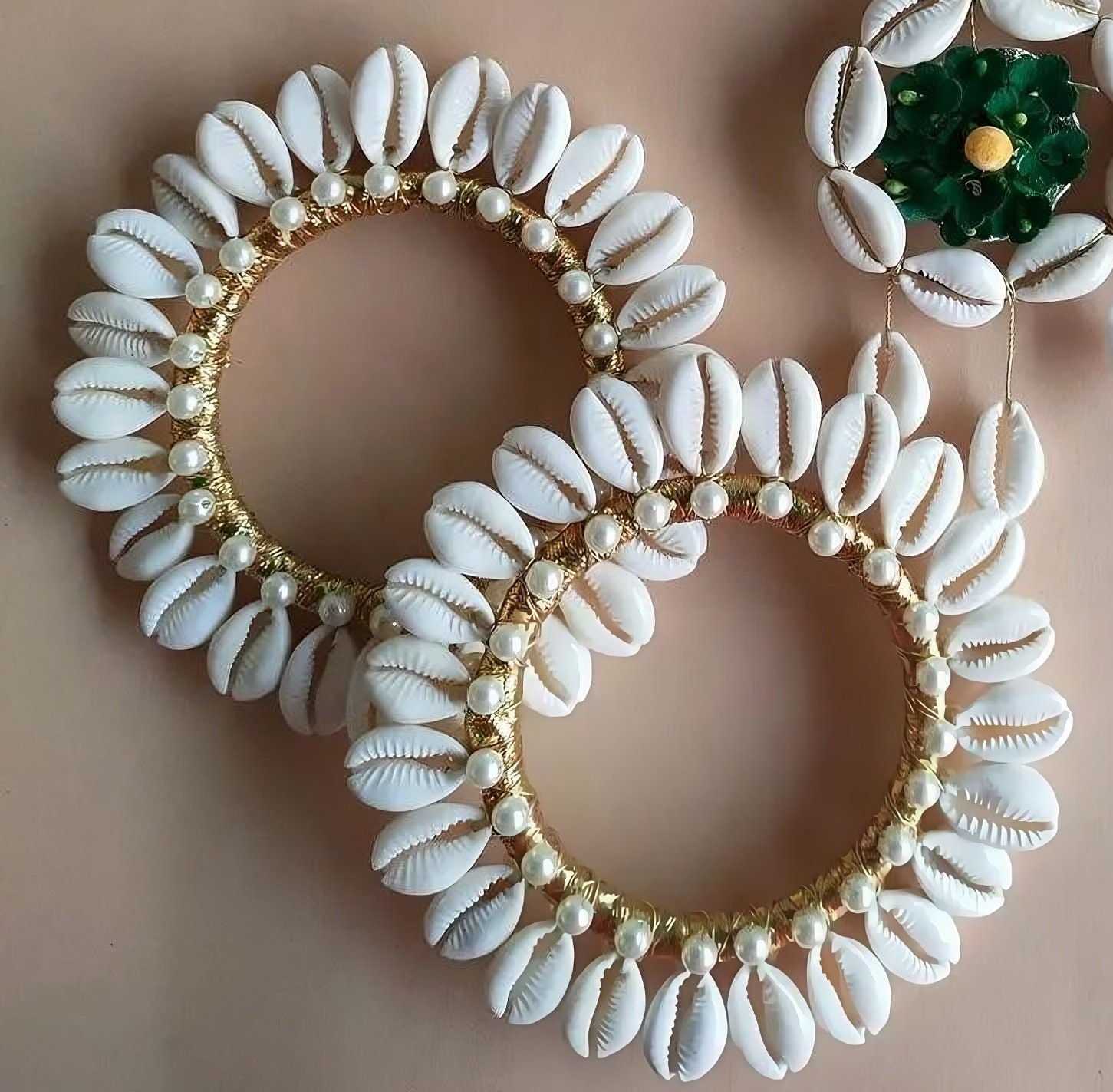 Boho Cowrie Shell Jewelry Set With Floral Details, Sea Shell ...