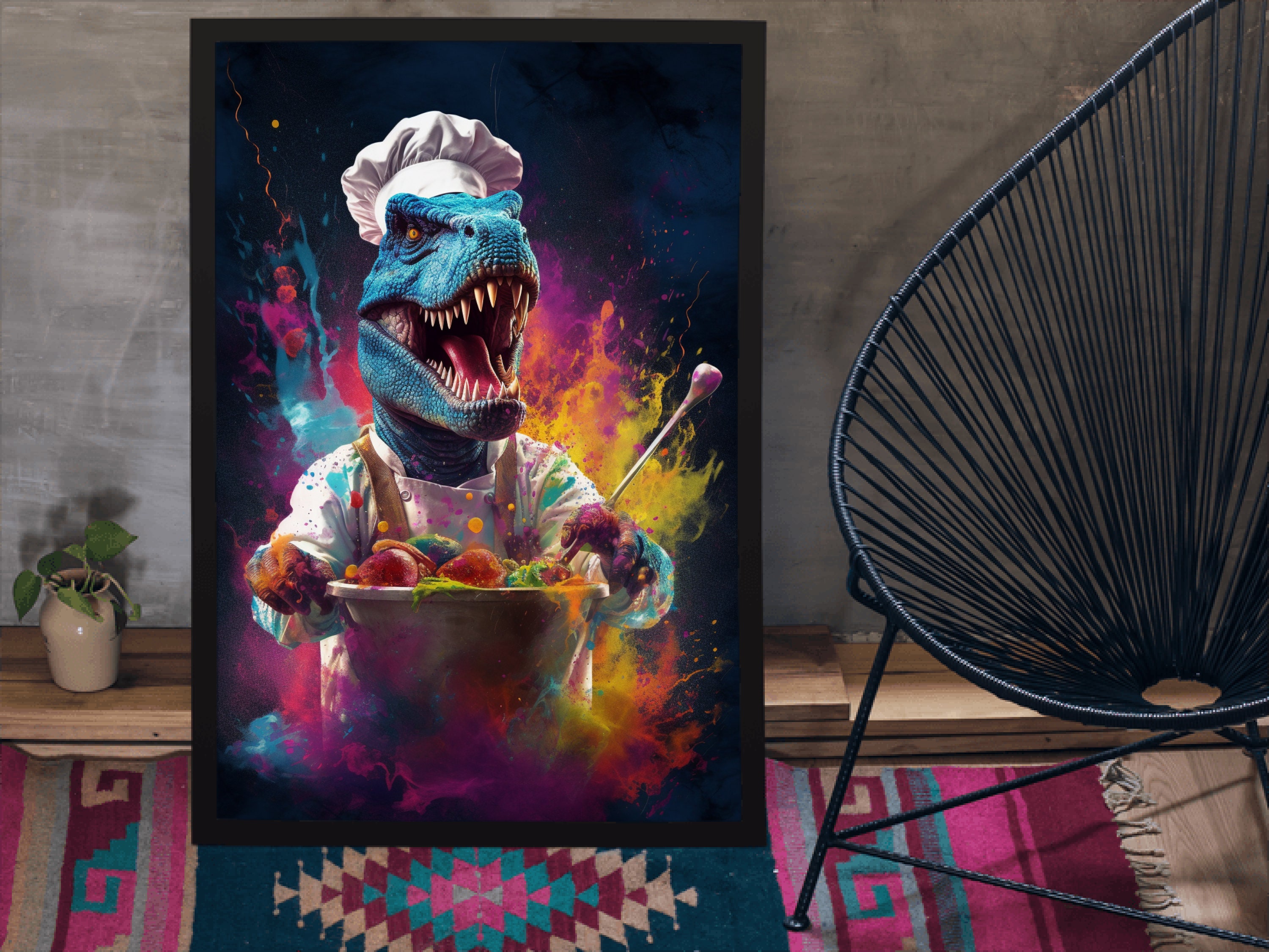 Colorful Cooking Trex Poster. Fun Trex Print. Dinosaur Portrait for ...