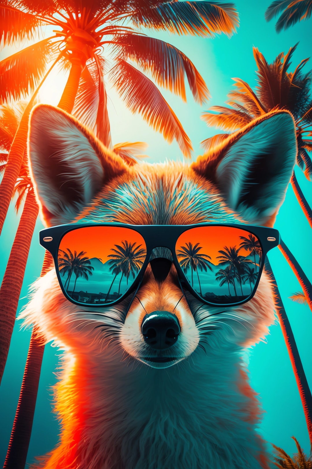 Colorful FOX in SUNGLASSES Portrait Print. Colorful Fox Portrait ...