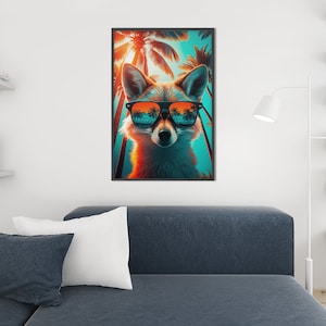 Colorful Fox Sunglasses Portrait, Modern Animal Art (digital Download ...