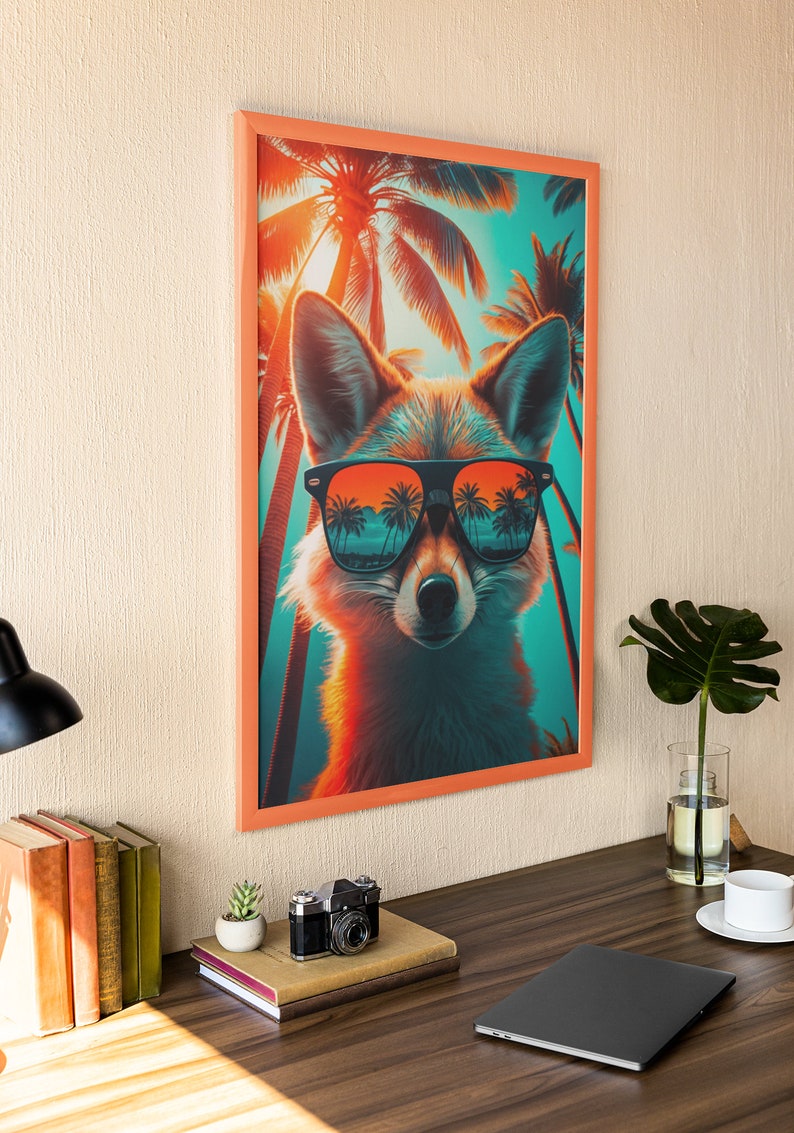 Colorful FOX in SUNGLASSES Portrait Print. Colorful Fox Portrait ...