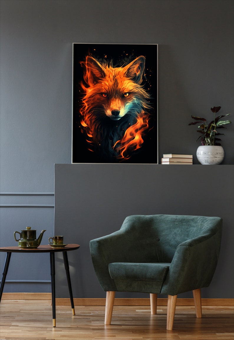 Gorgeous Fire Fox Portrait Poster. Fox of Fire. Modern Art Animal Print ...
