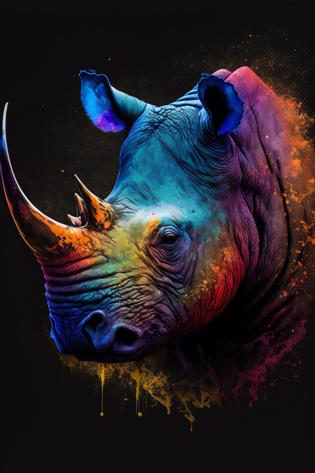 Colorful RHINO Portrait. Colorful Gift for Friend. African Animal ...