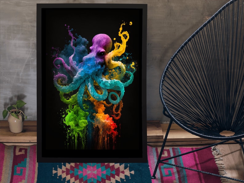 Rainbow Octopus Art Print, Colorful Sea Life Poster (digital Download ...