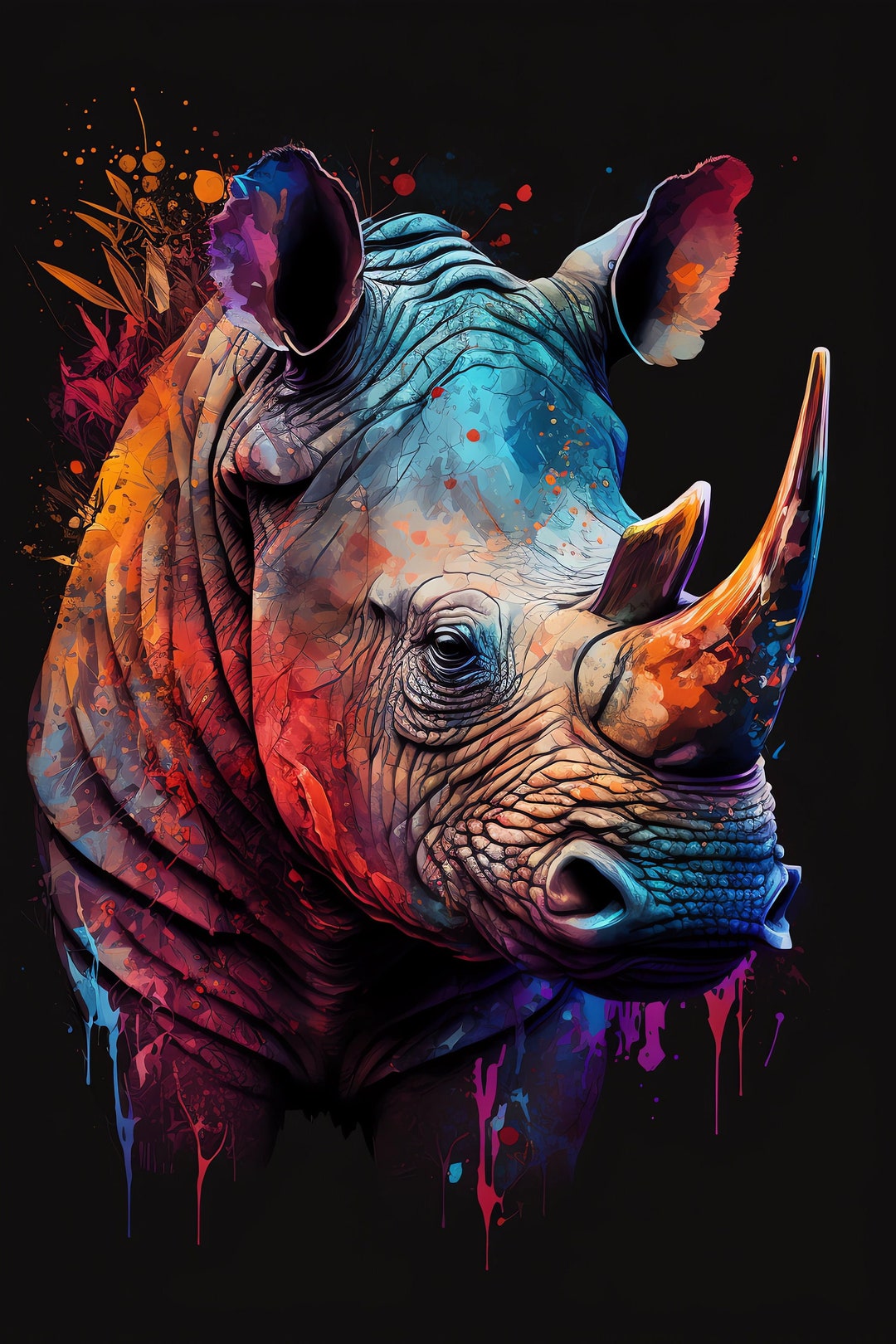 Colorful RHINO Portrait. Colorful Gift for Friend. African Animal ...