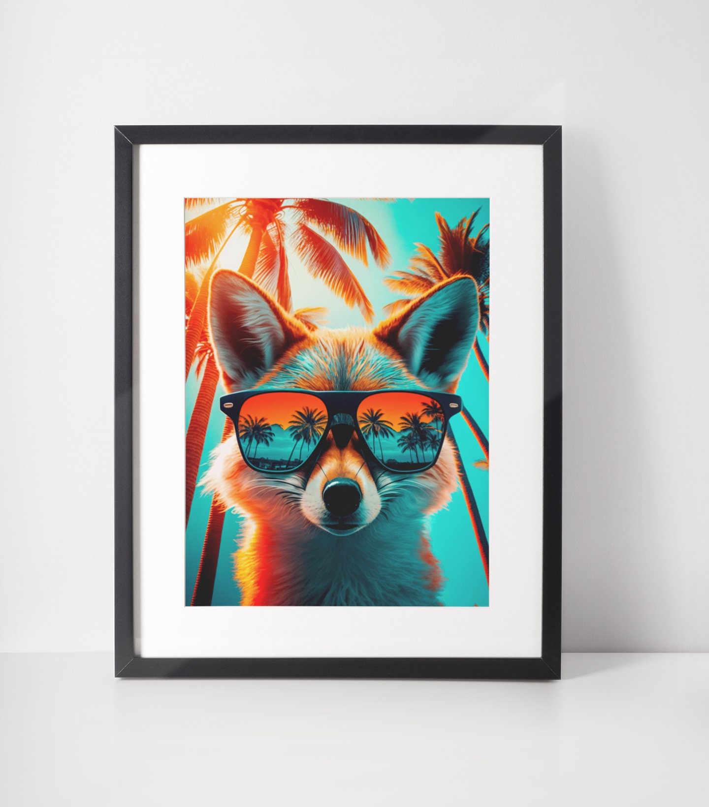 Colorful Fox Sunglasses Portrait, Modern Animal Art (digital Download ...