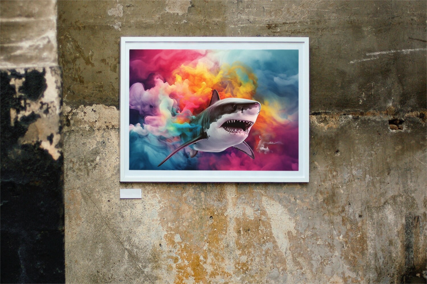 Colorful SHARK Print. Furious Shark Portrait Poster. Nautical Life ...