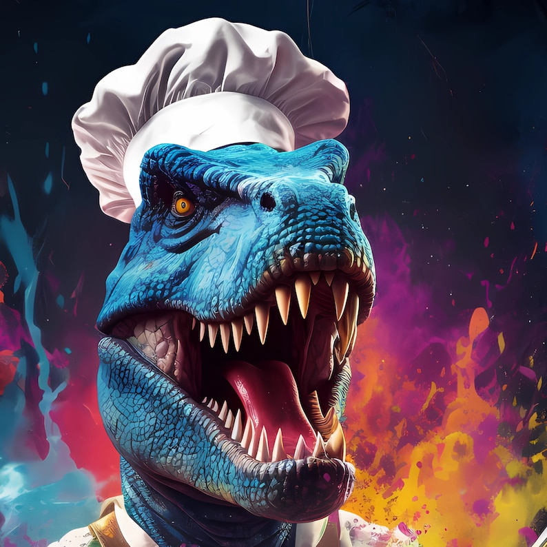 Colorful Cooking Trex Poster. Fun Trex Print. Dinosaur Portrait for ...
