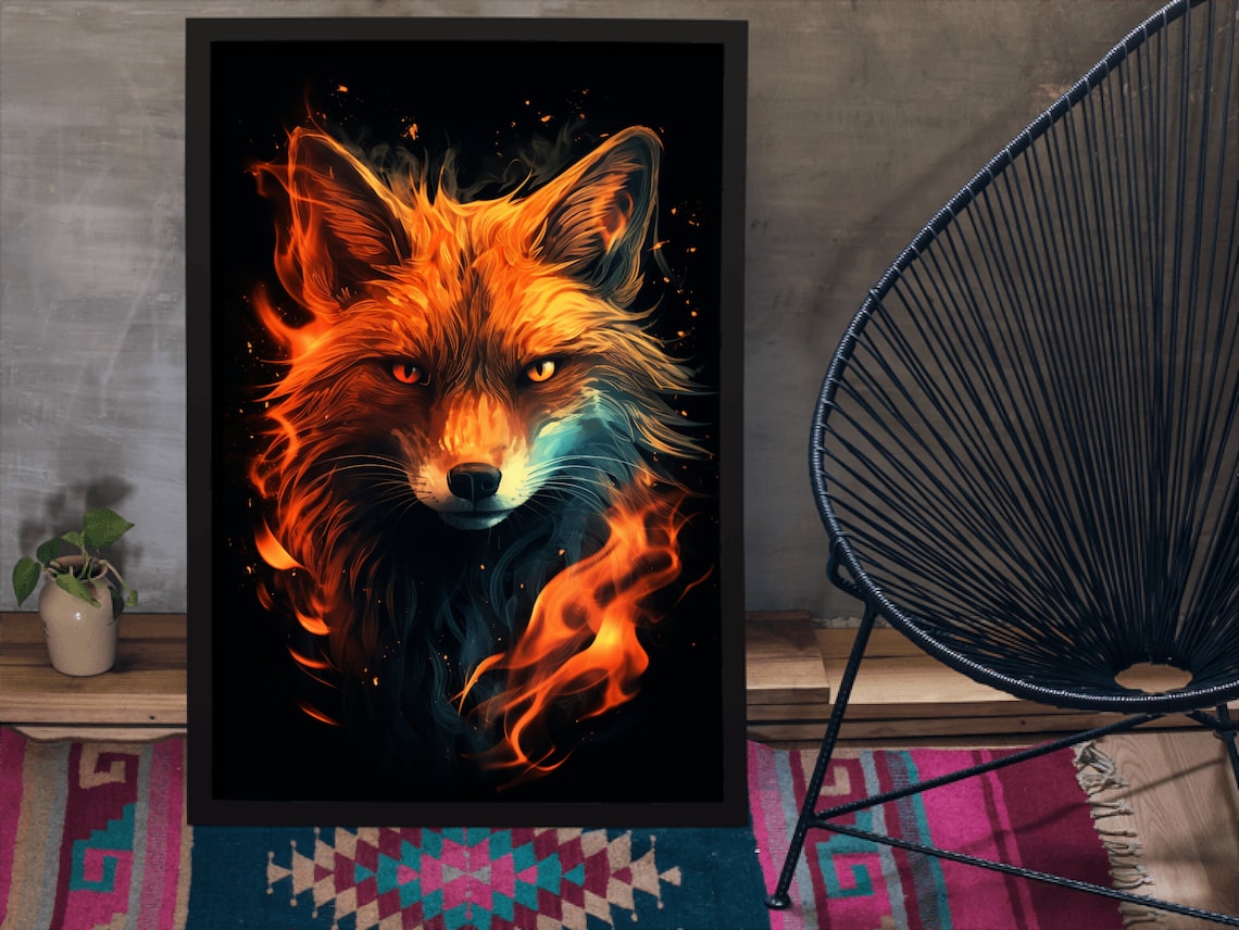 Gorgeous Fire Fox Portrait Poster. Fox of Fire. Modern Art Animal Print ...