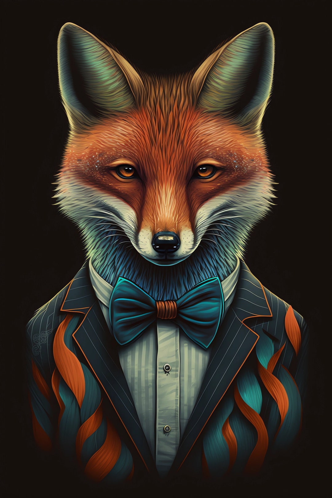 Colorful FOX Portrait in SUIT Print. Fox in Suit Poster. Animal ...