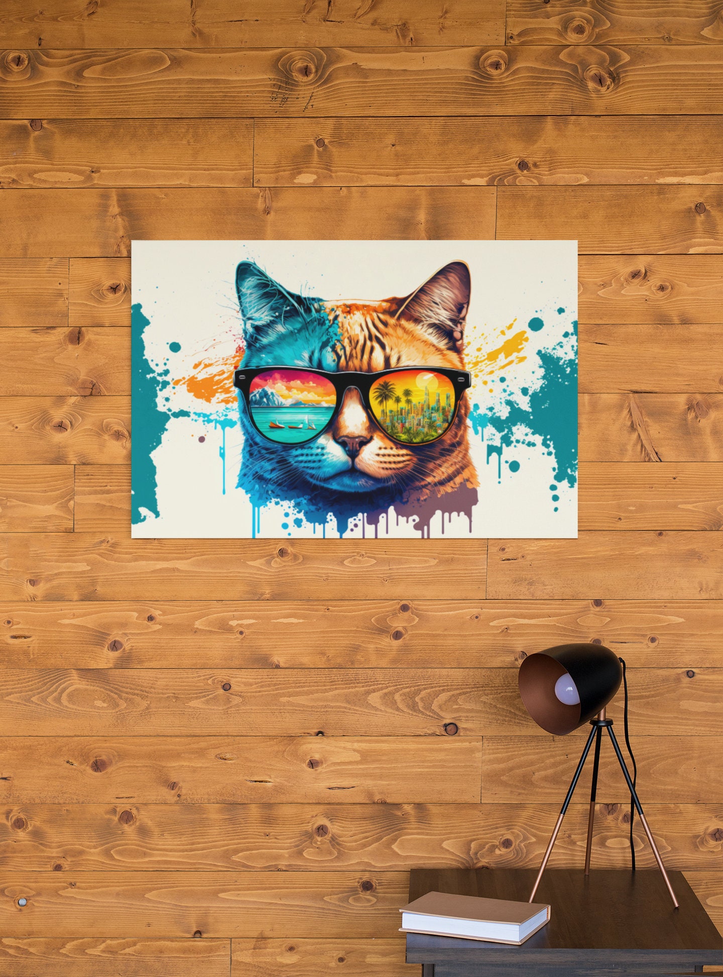 Colorful Cat Portrait in Sunglasses. Birthday Gift for a Friend. Cat ...