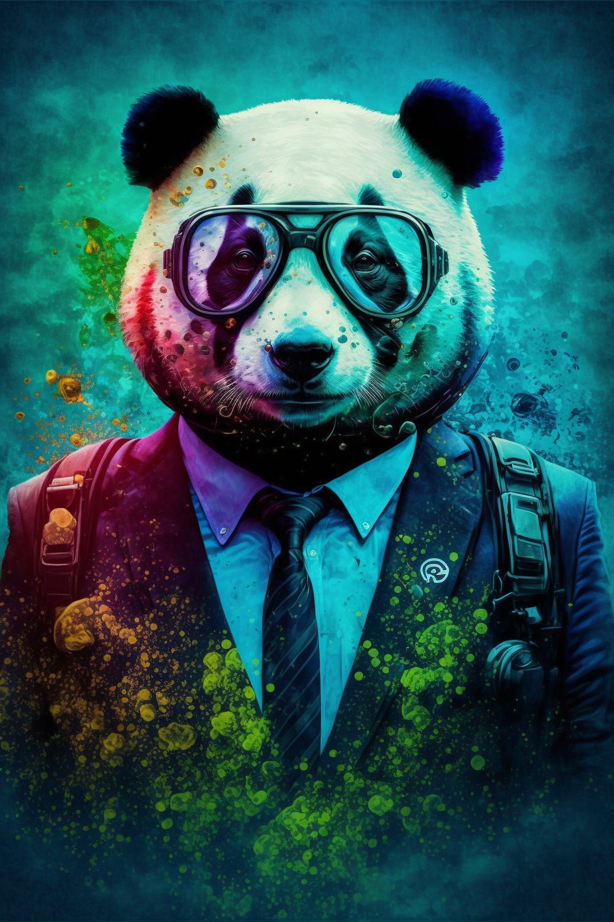 Panda in Suit Colorful Portrait Print. Colorful Animal Poster. Animal ...