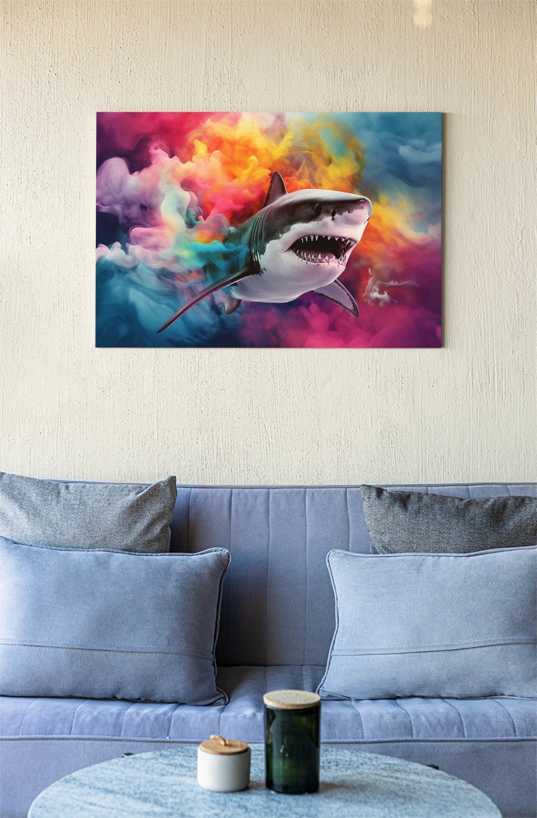 Colorful SHARK Print. Furious Shark Portrait Poster. Nautical Life ...