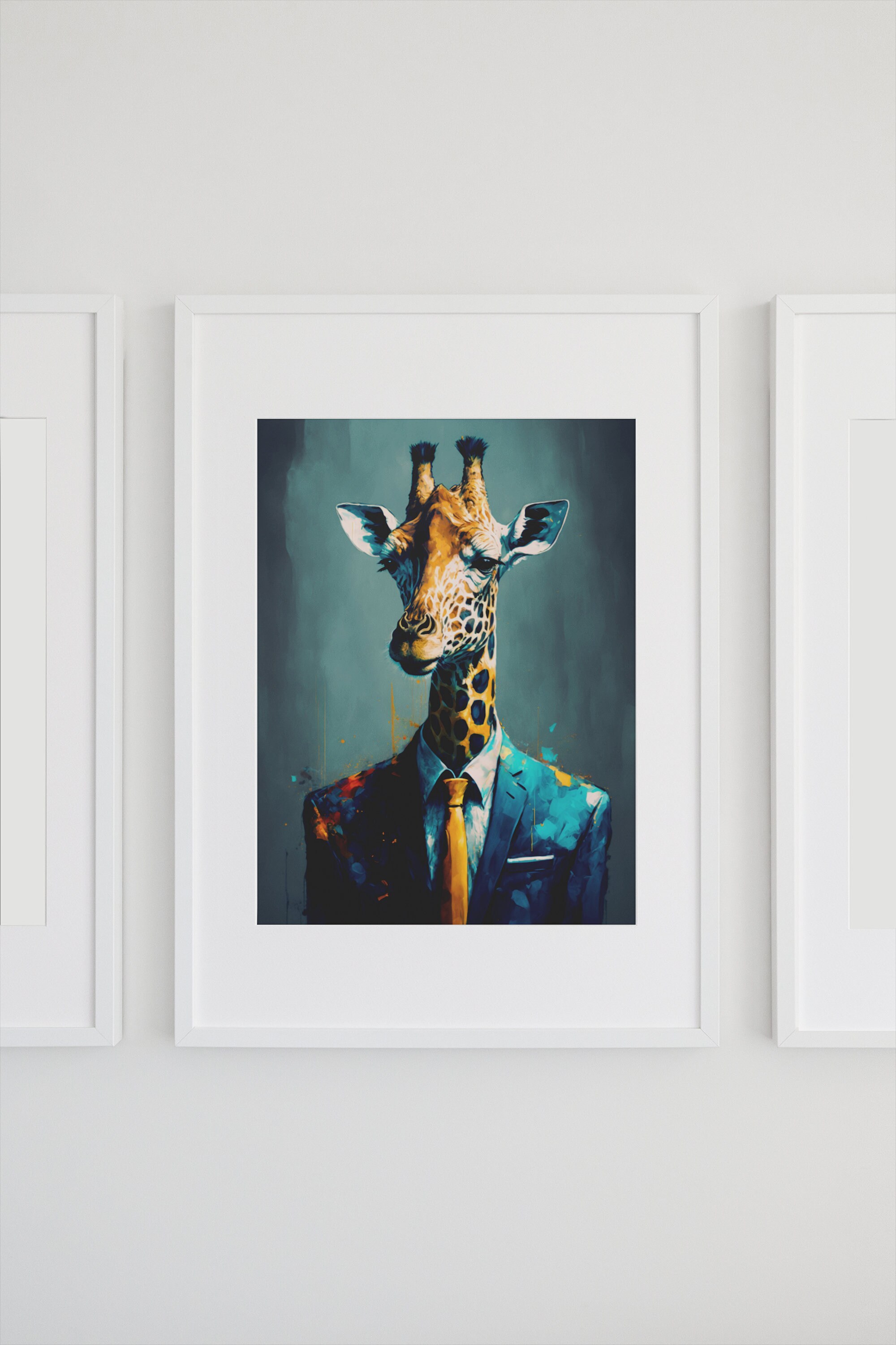 Office Giraffe in Suit With Tie Portrait. Colorful Animal Poster ...