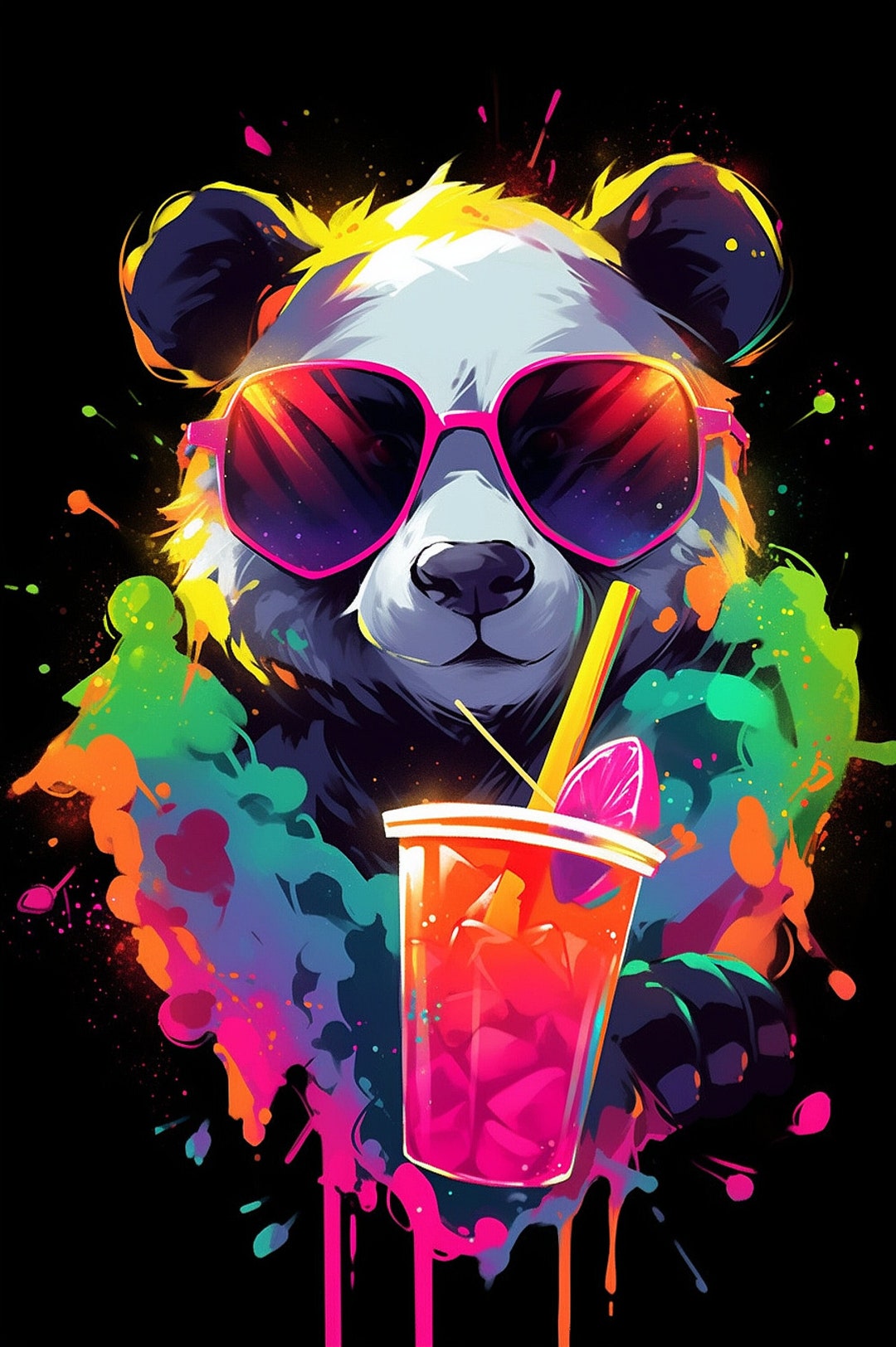 Panda in Sunglasses With Smoothie Print! Cute Panda Portrait. Modern ...