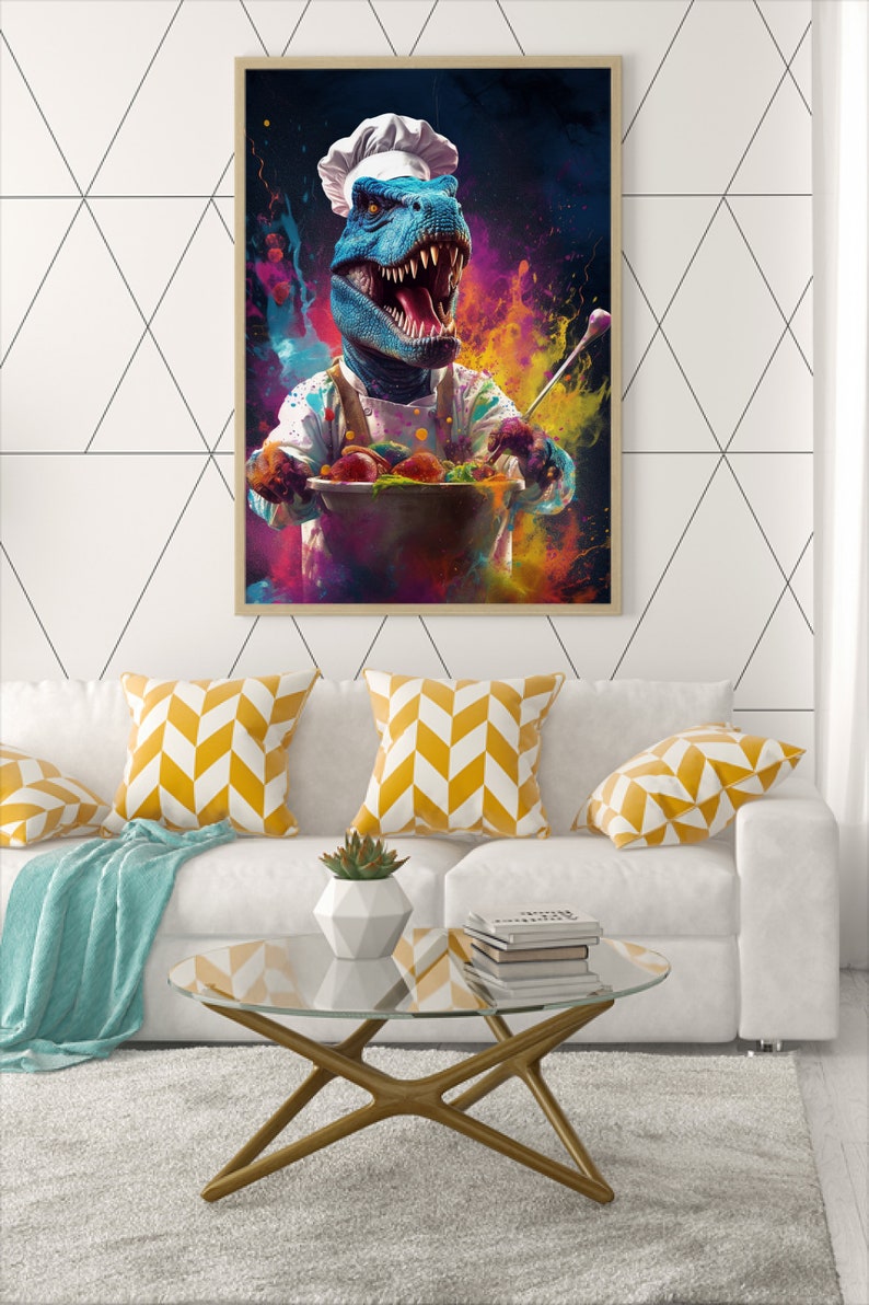 Colorful Cooking Trex Poster. Fun Trex Print. Dinosaur Portrait for ...
