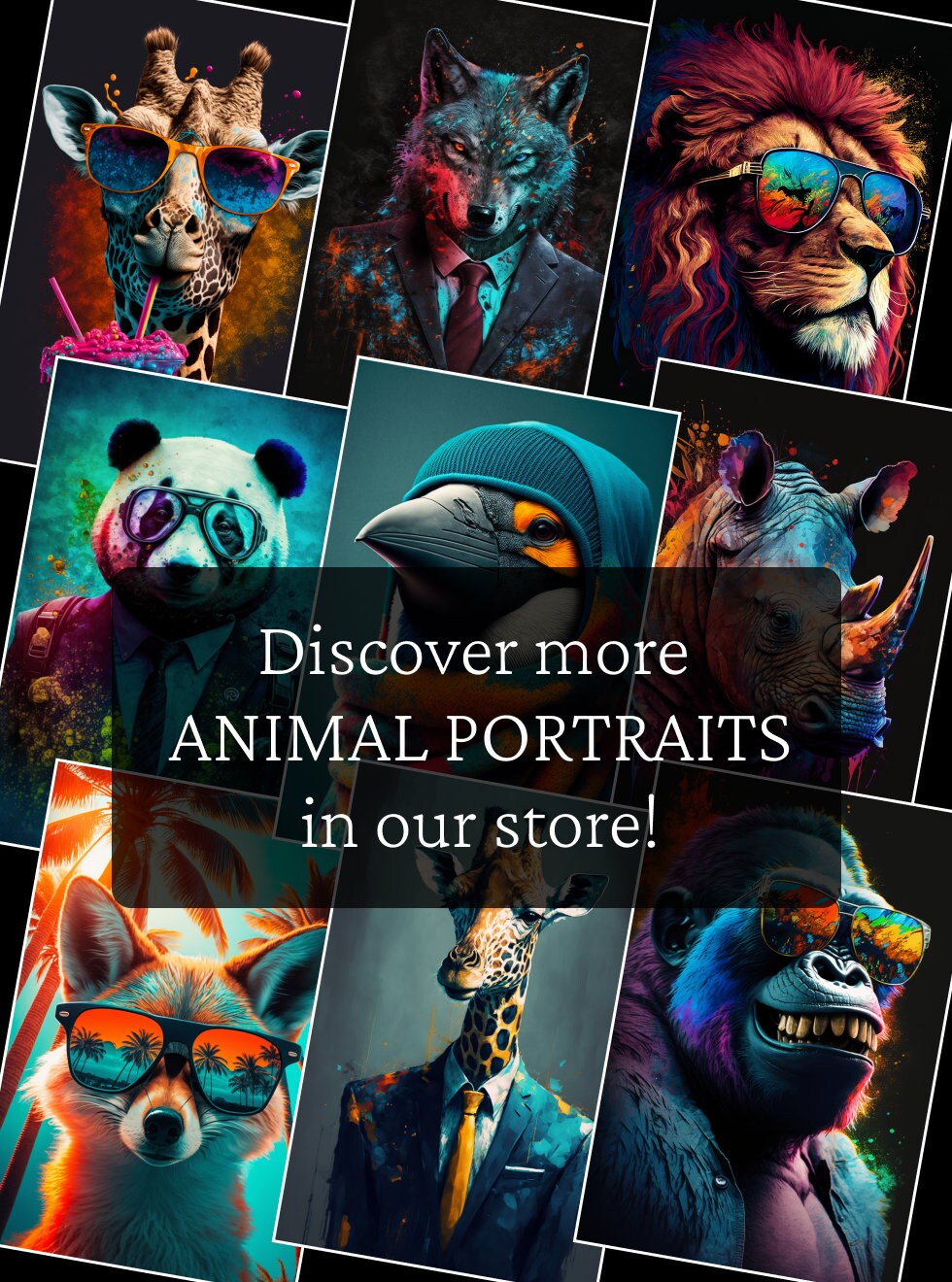 Colorful FOX in SUNGLASSES Portrait Print. Colorful Fox Portrait ...