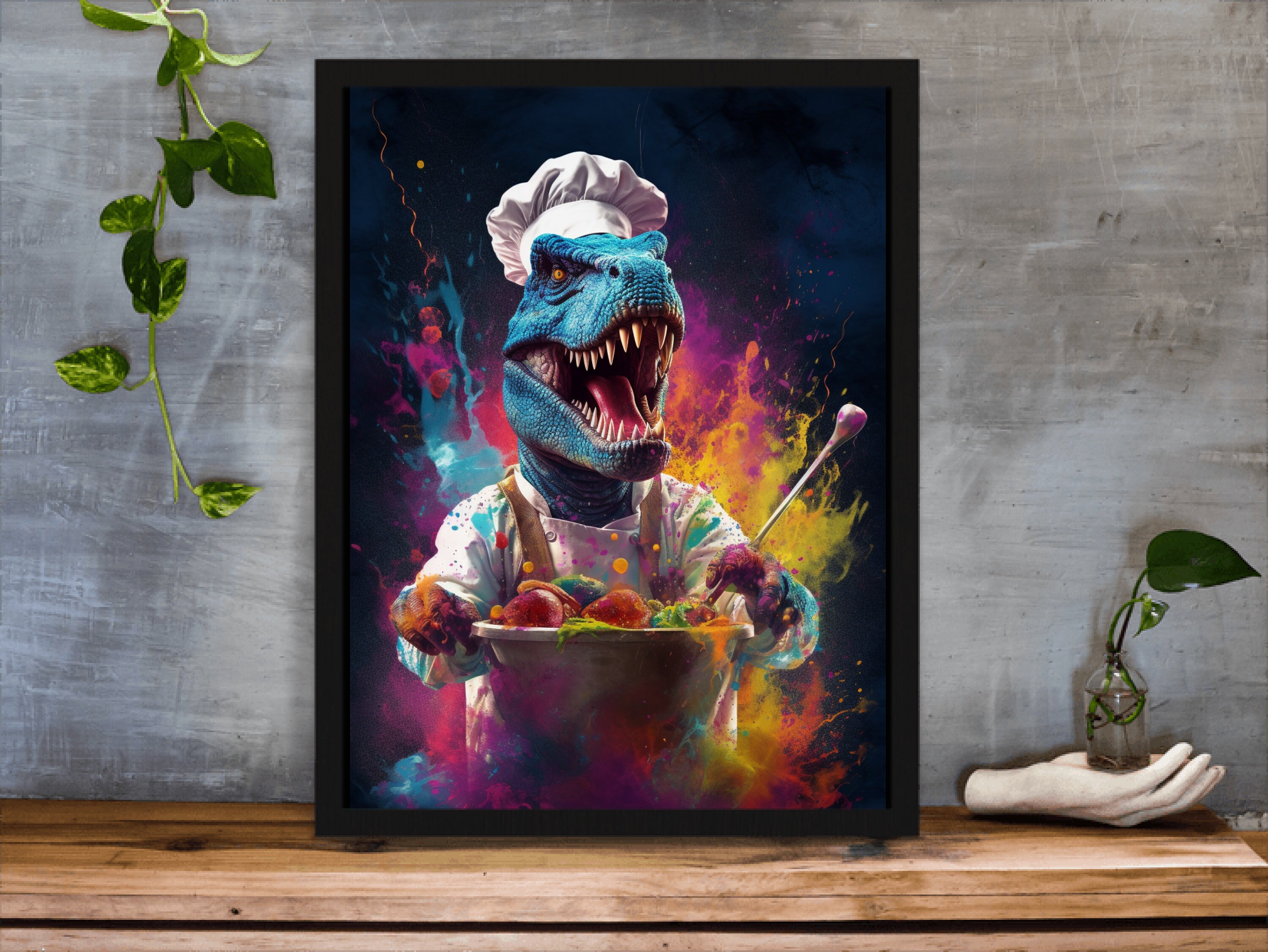 Colorful Cooking Trex Poster. Fun Trex Print. Dinosaur Portrait for ...