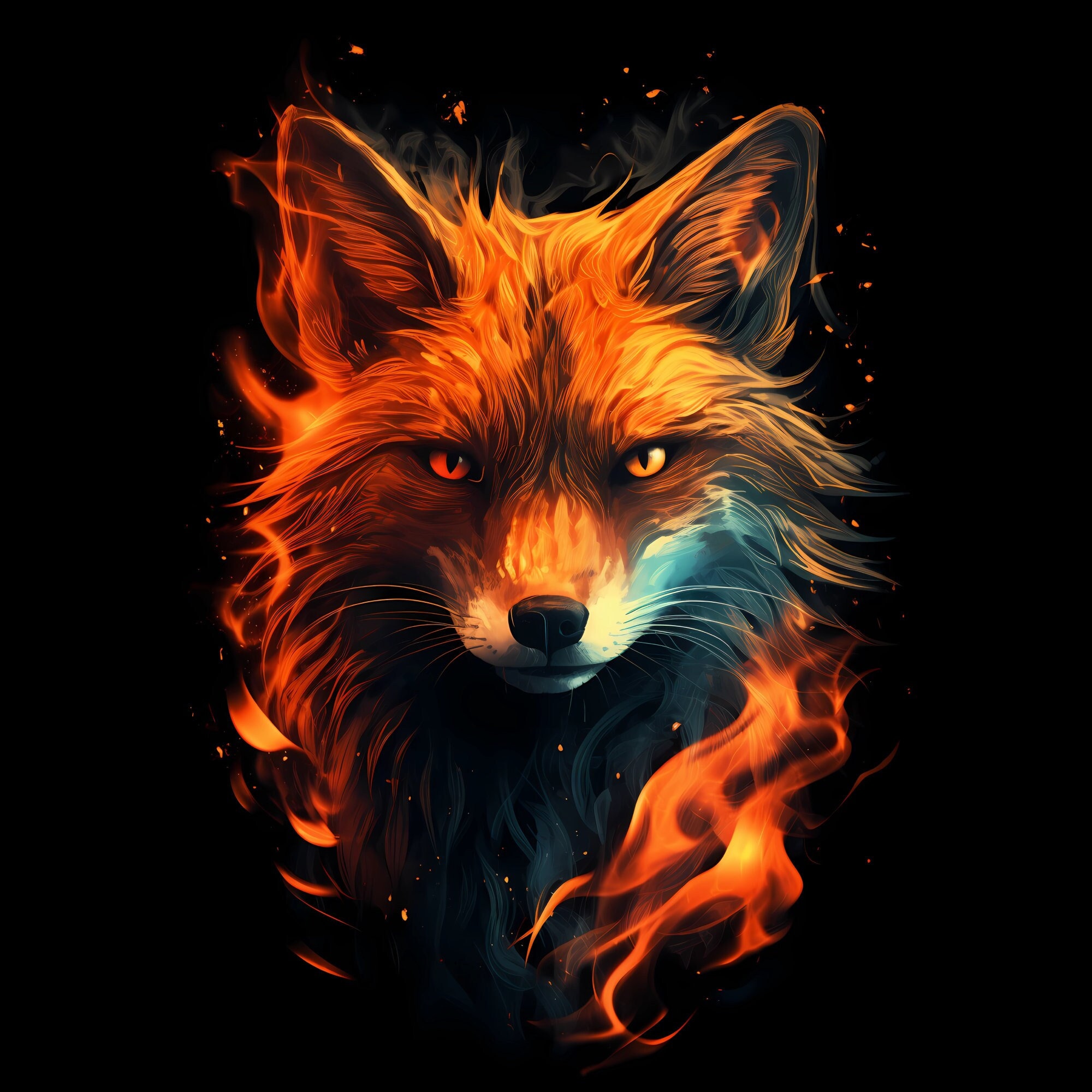 Gorgeous Fire Fox Portrait Poster. Fox of Fire. Modern Art Animal Print. Digital Wild Animal ...