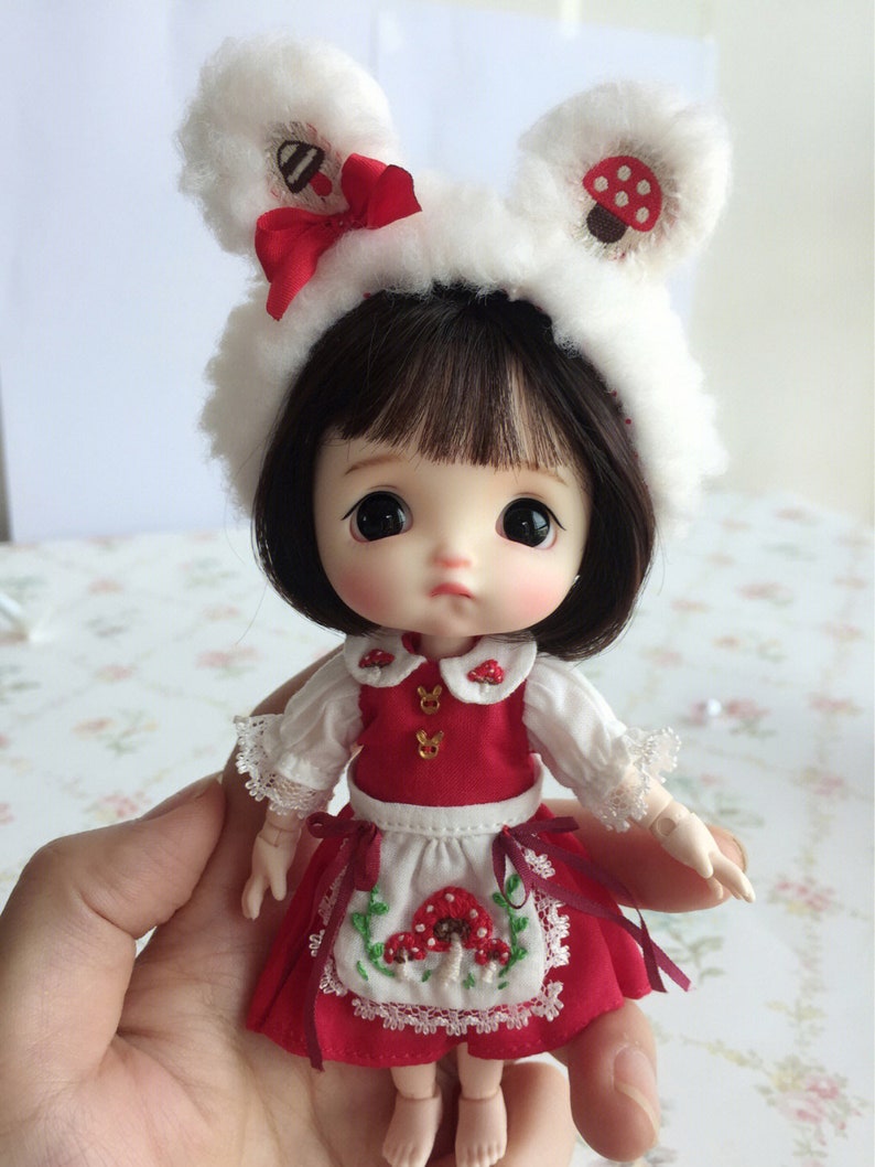 Handmade OB11 Doll Red Vintage Christmas Day Embroidery Dress Clothing ...