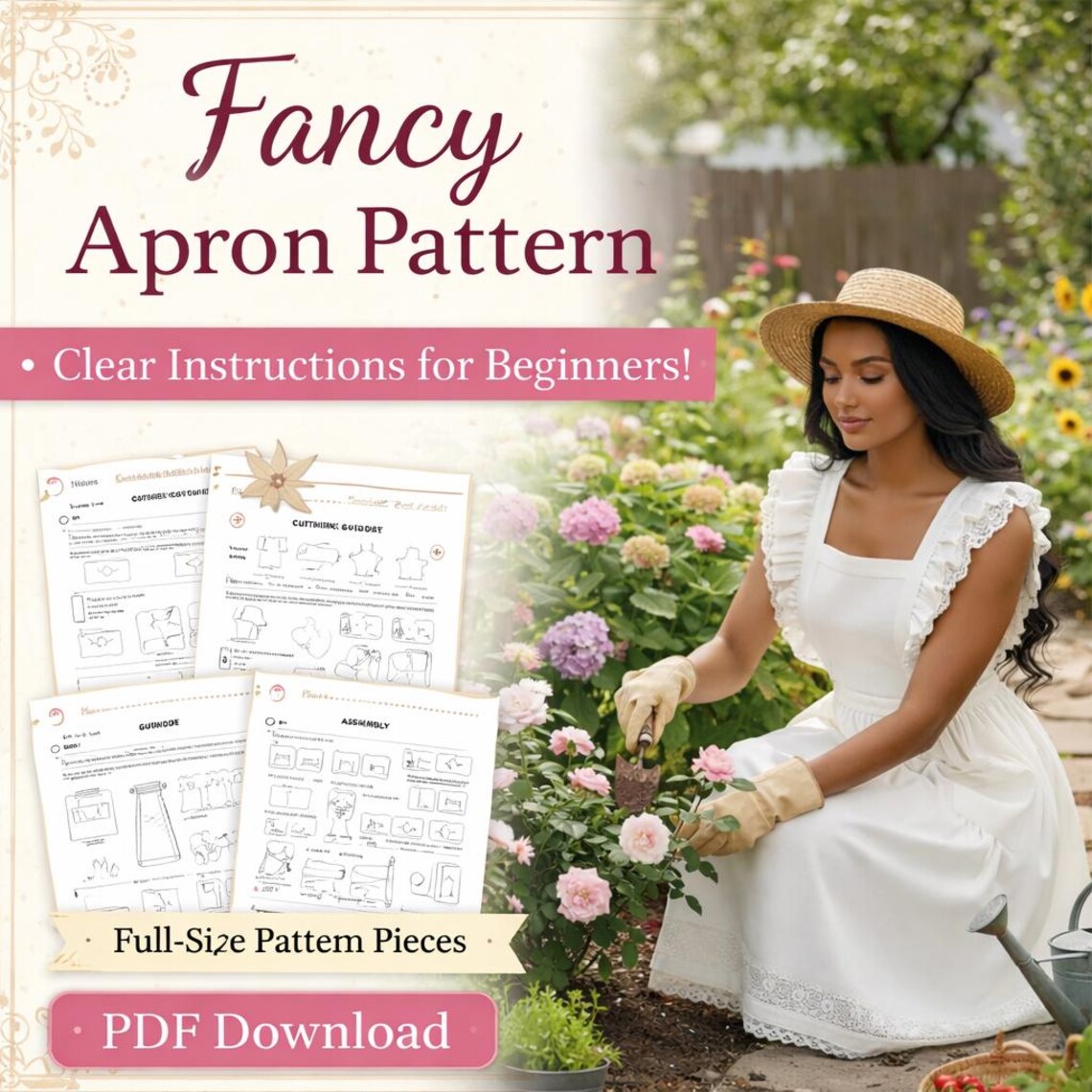 Fancy Pinafore Apron Sewing Pattern | PDF Women’s Apron With Double ...