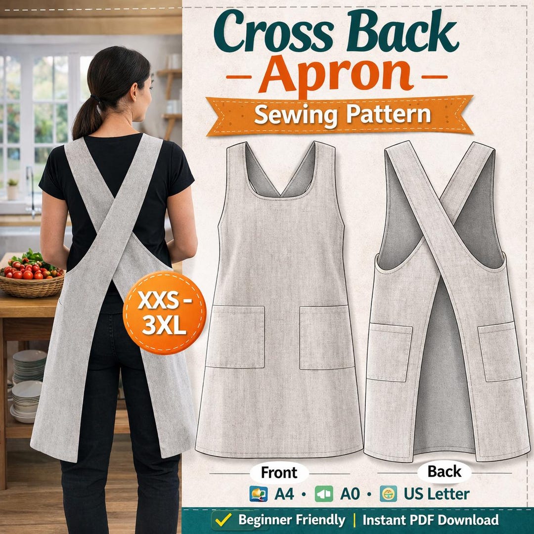 Cross-back Apron Sewing Pattern PDF • Easy Beginner Apron • Japanese ...