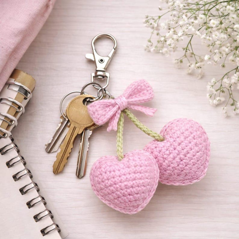 Heart Cherry Crochet Keychain Pattern | Beginner Amigurumi (PDF Pattern ...