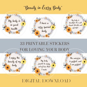 33 Positive Body Affirmations,self-love Printable Stickers,digital ...