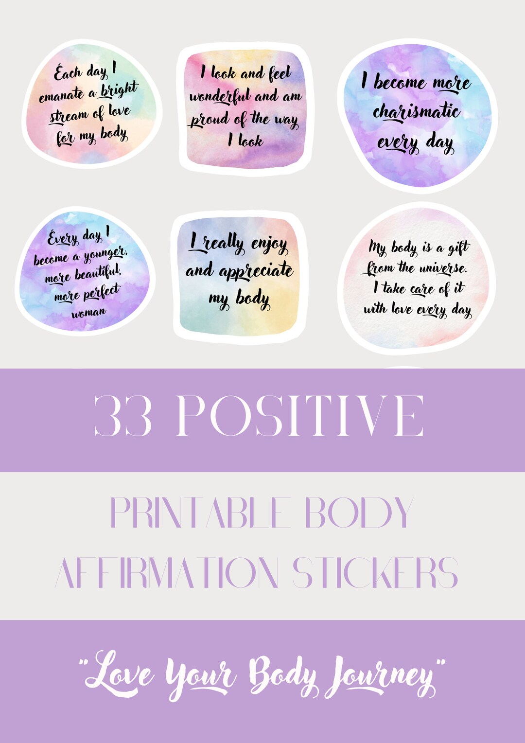 Purple Self-love Positive Affirmations,love Body Printable Stickers ...
