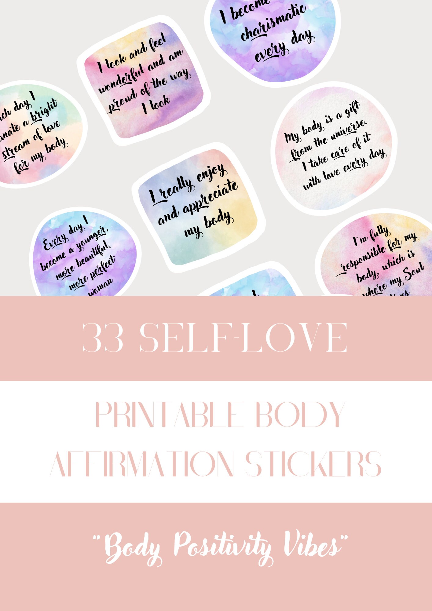 Purple Self-love Positive Affirmations,love Body Printable Stickers ...
