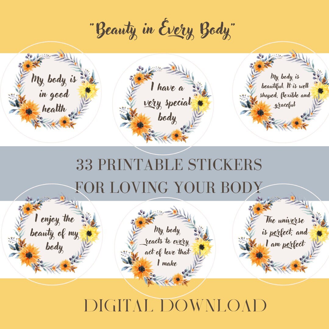 33 Positive Body Affirmations,self-love Printable Stickers,digital ...