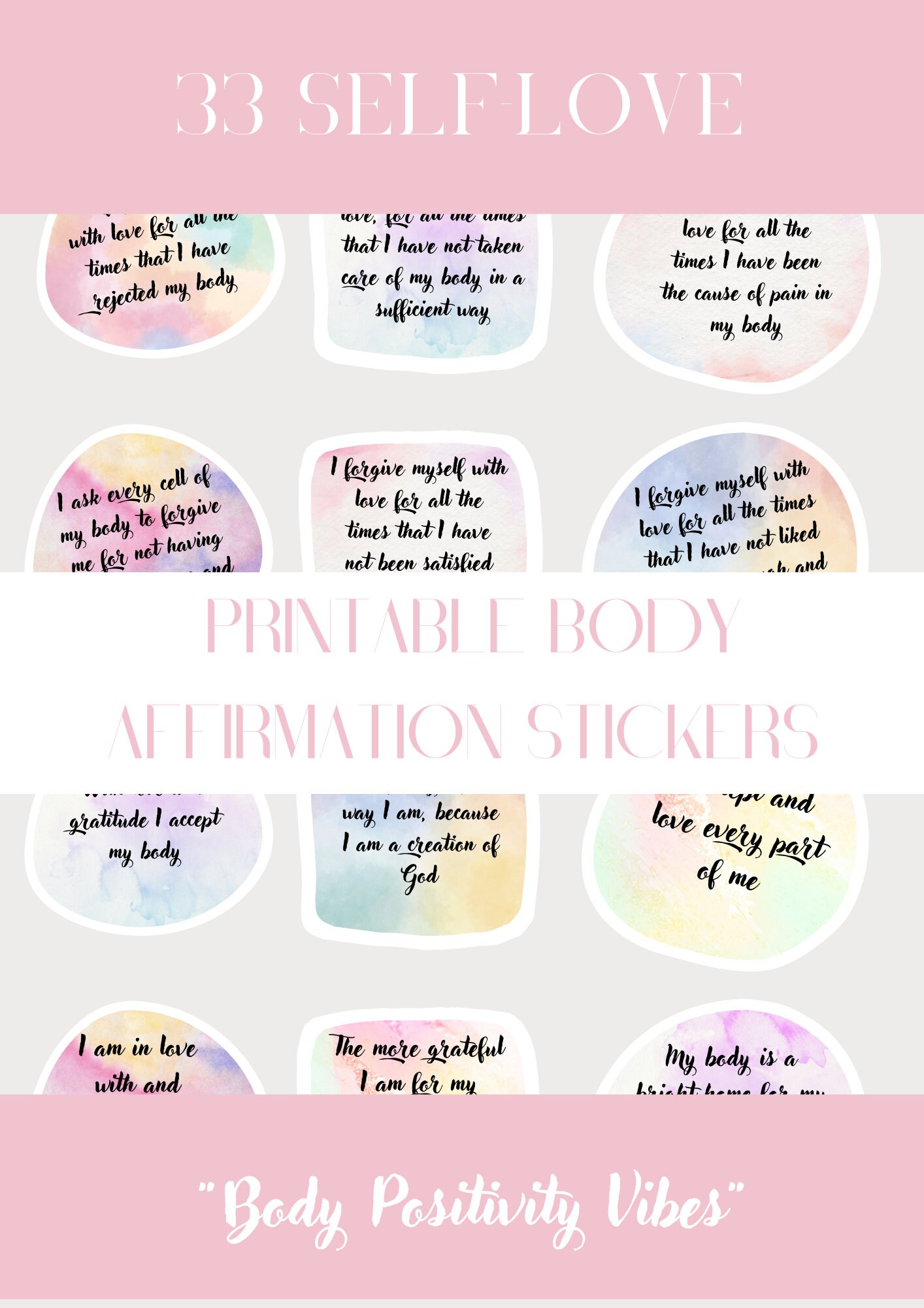 Purple Self-love Positive Affirmations,love Body Printable Stickers ...