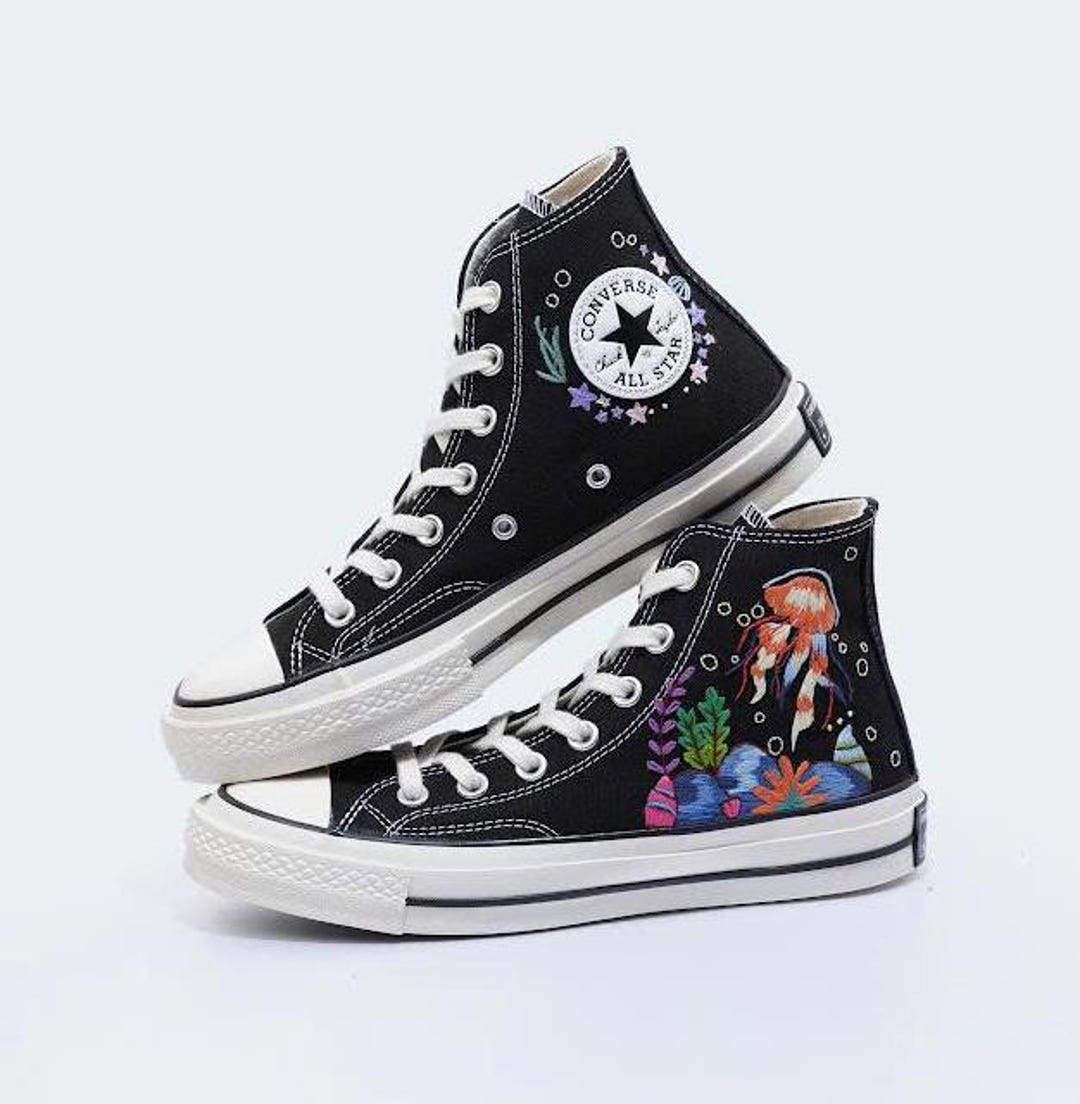 Custom Embroidered Converse Platform, Octopus Embroidered Shoes, Ocean ...