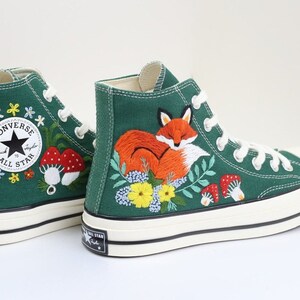 Embroidered Converse Custom Fox and Mushroom/ Converse High Tops Chuck ...