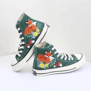 Embroidered Converse Custom Fox and Mushroom/ Converse High Tops Chuck ...
